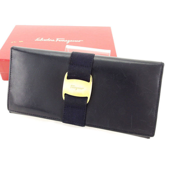 Salvatore Ferragamo | Bags | Salvatore Ferragamo Leather Vara Long Navy ...